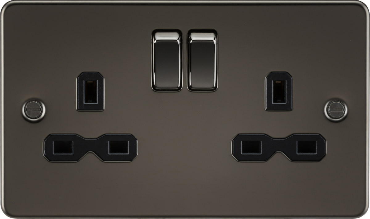 13A 2G DP Switched Socket with Twin Earths - Gunmetal with Black Inser ...